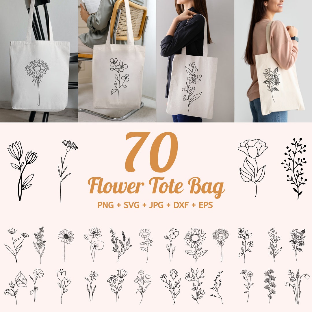 70 Flowers Tote Bag Svg Bundle, Floral Frame Svg, Split Monogram Svg ...