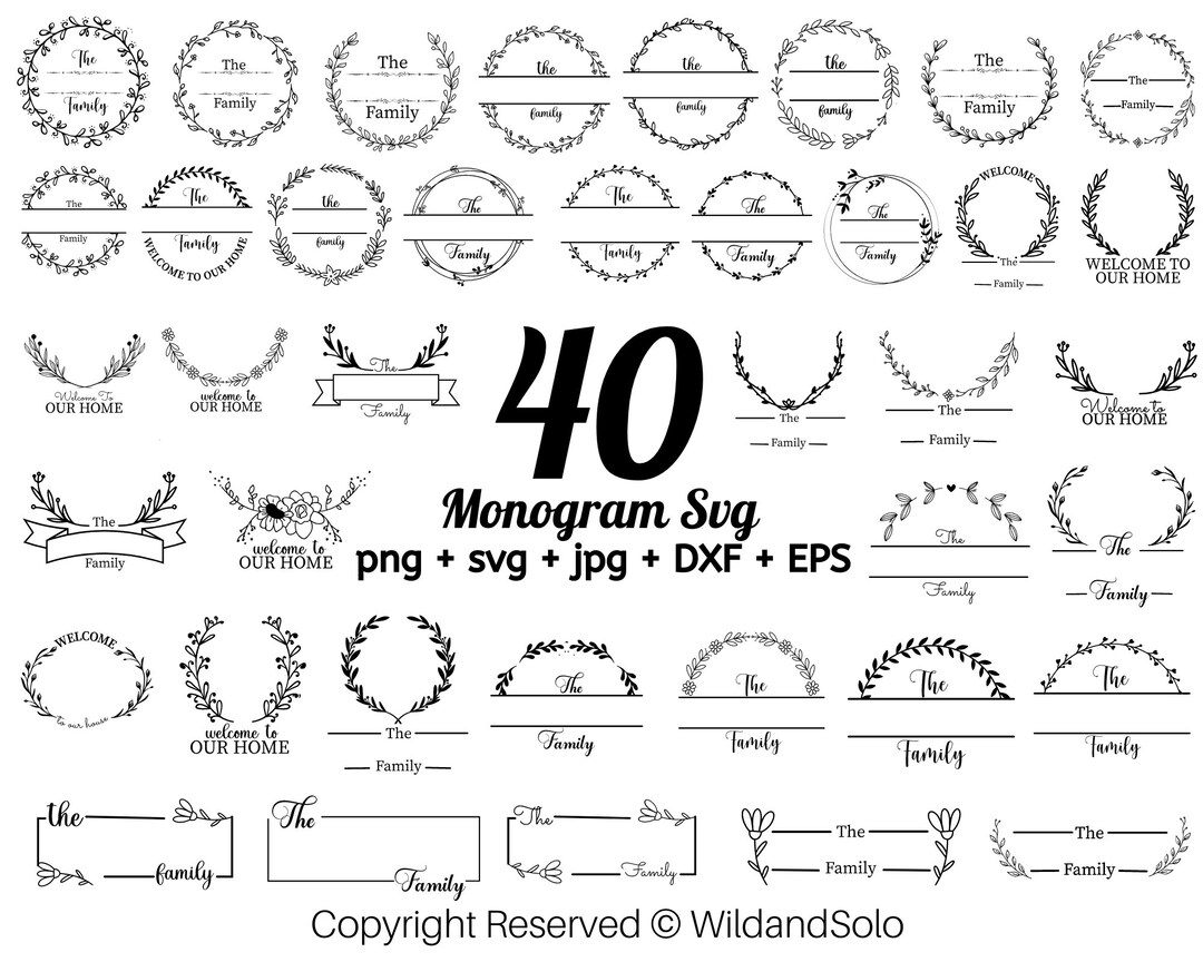 40 Monogram Frame Svg Bundle, Floral Frame Svg, Wreath Frame Svg ...