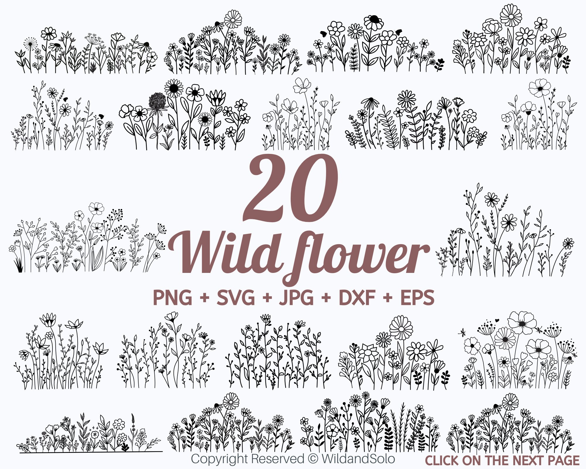 Wildflowers Svg Bouquet SVG Flower Sketch Svg Floral Svg - Etsy