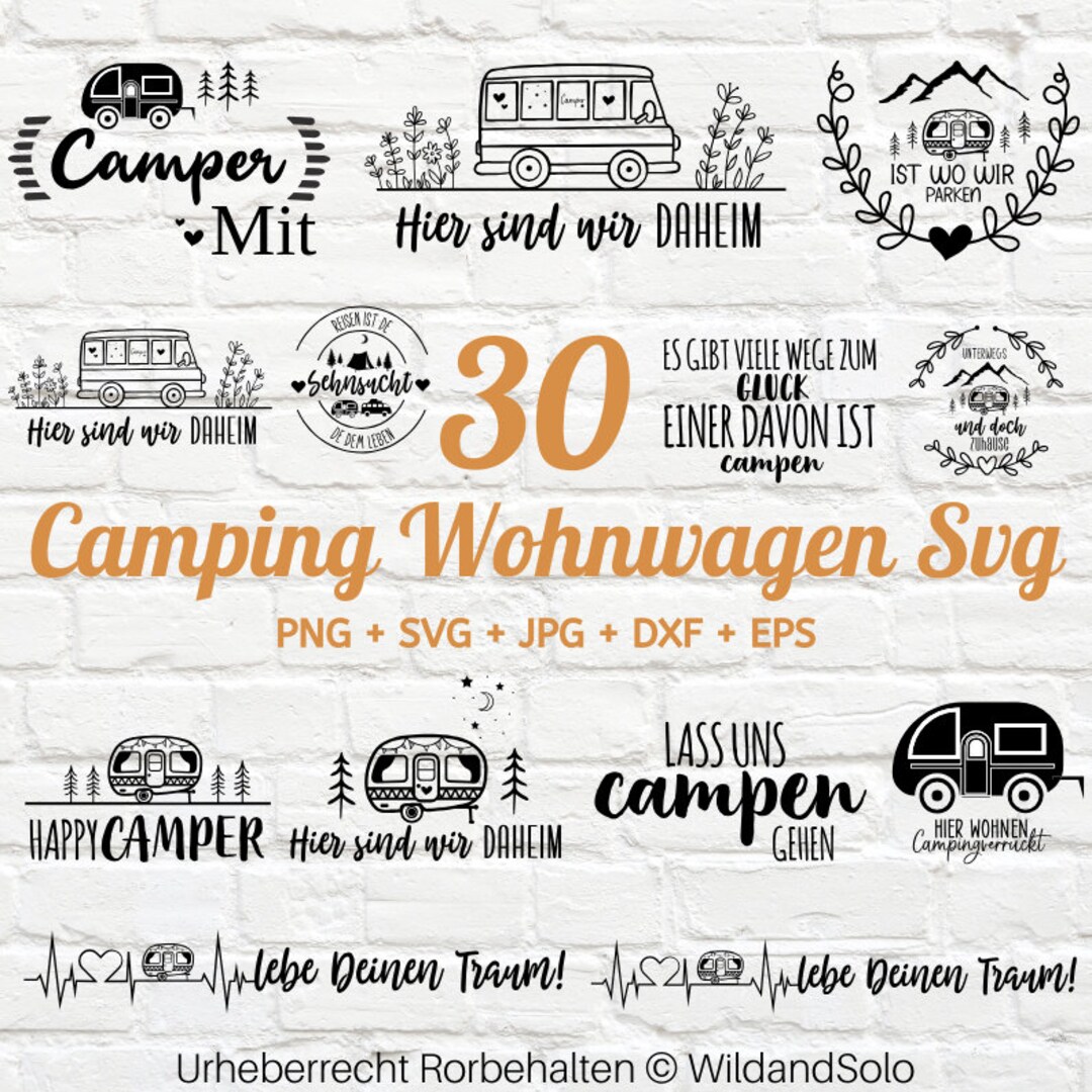 30 Plotterdatei Camping Wohnwagen SVG Bundle, Plotterdatei Wohnmobil ...