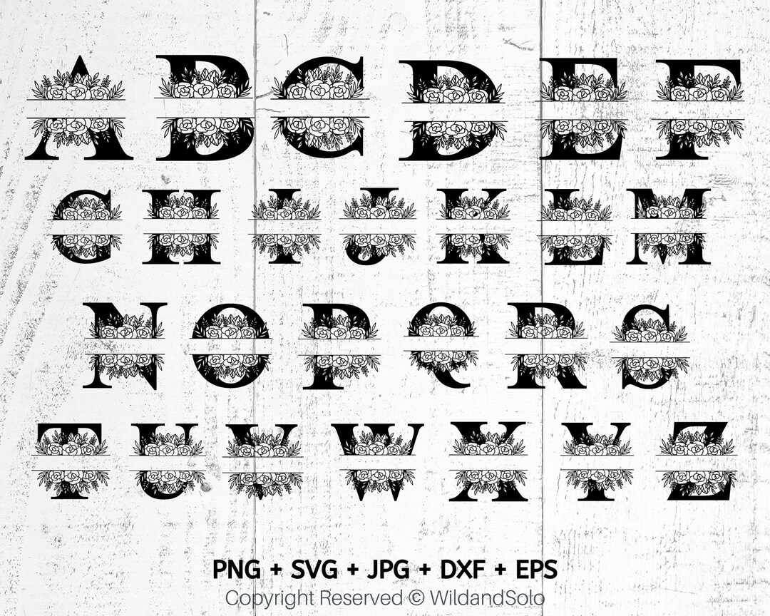 26 Split Floral Alphabet Svg, Floral Alphabet Png, Split Flower ...