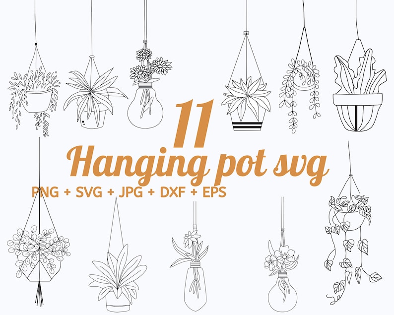 Plants Svg Bundle Hand Drawn, Potted Plant SVG, Hanging Plants Svg ...