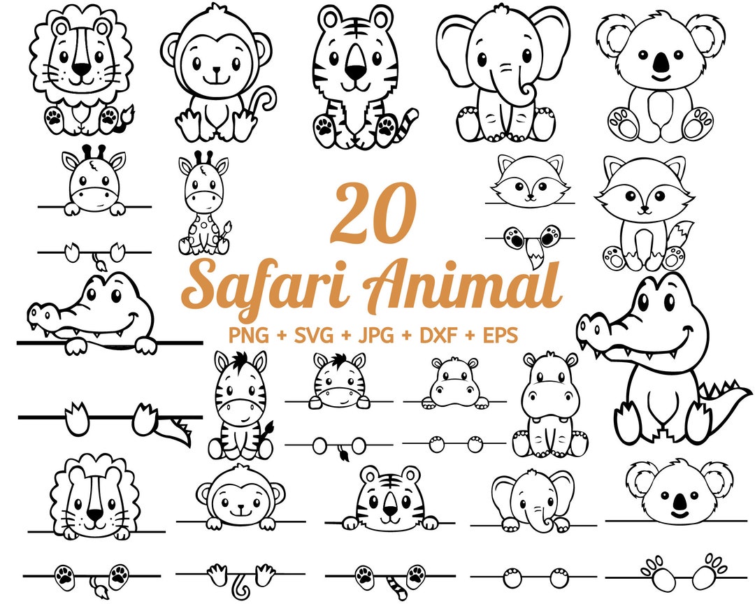 Safari Animals Outline SVG Baby Teacher Woodland Animals - Etsy