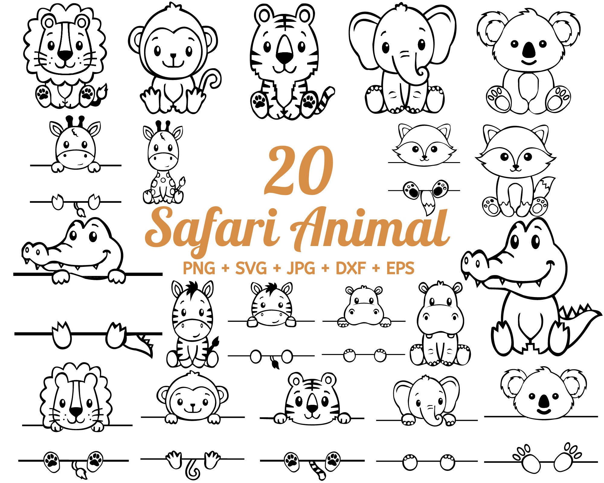 Safari Animals Outline SVG Baby Teacher Woodland Animals - Etsy UK