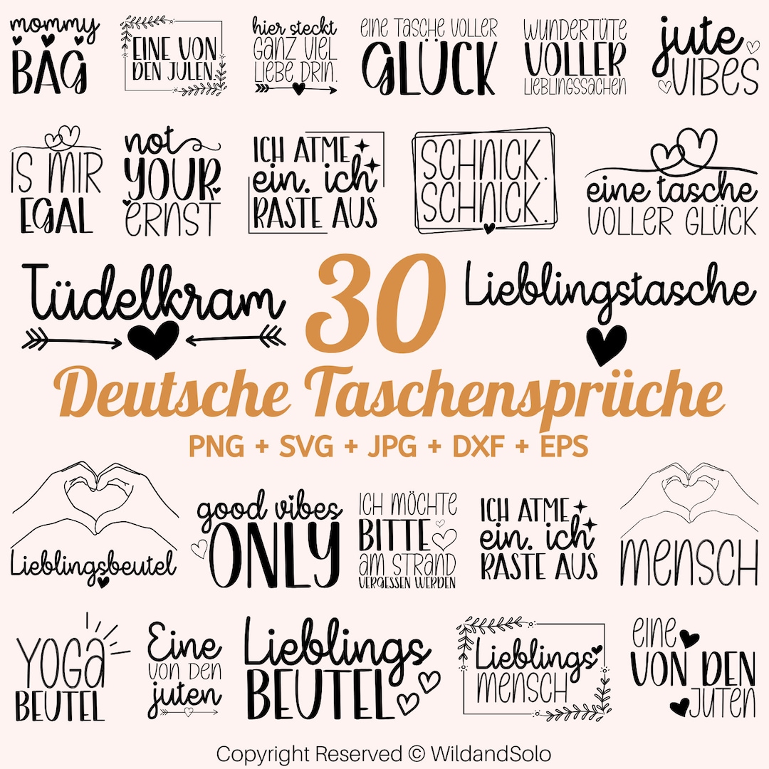 30 Deutsche Taschensprüche Plotter, Jutebeutel Plotter, Cricut ...