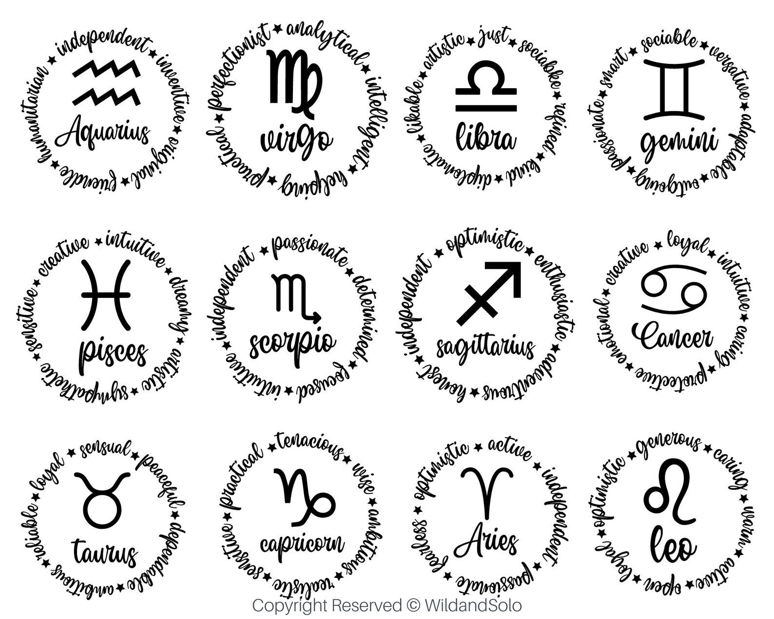 Zodiac Signs Svg Bundle Horoscope Zodiac Symbols Svg Etsy