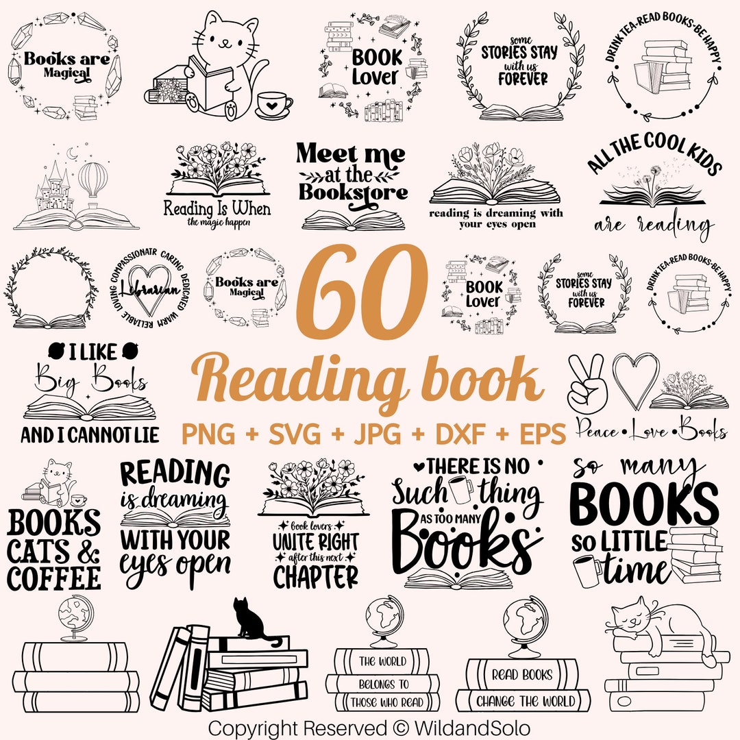 60 Reading SVG Bundle, Floral Book SVG, Mystical, Book Lover Svg, Book ...