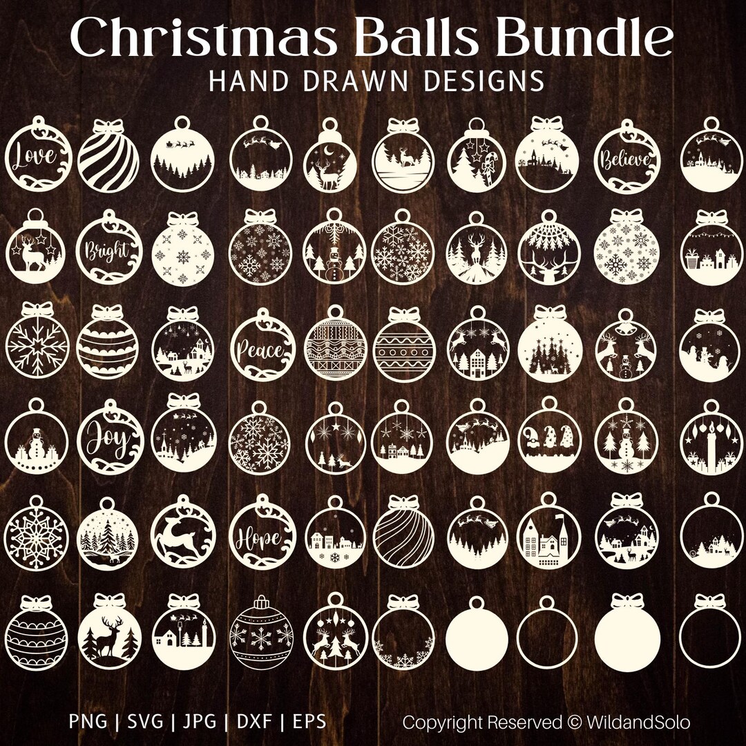 60 Christmas Ball Svg Bundle, Christmas Doodle Svg, Set of Christmas ...