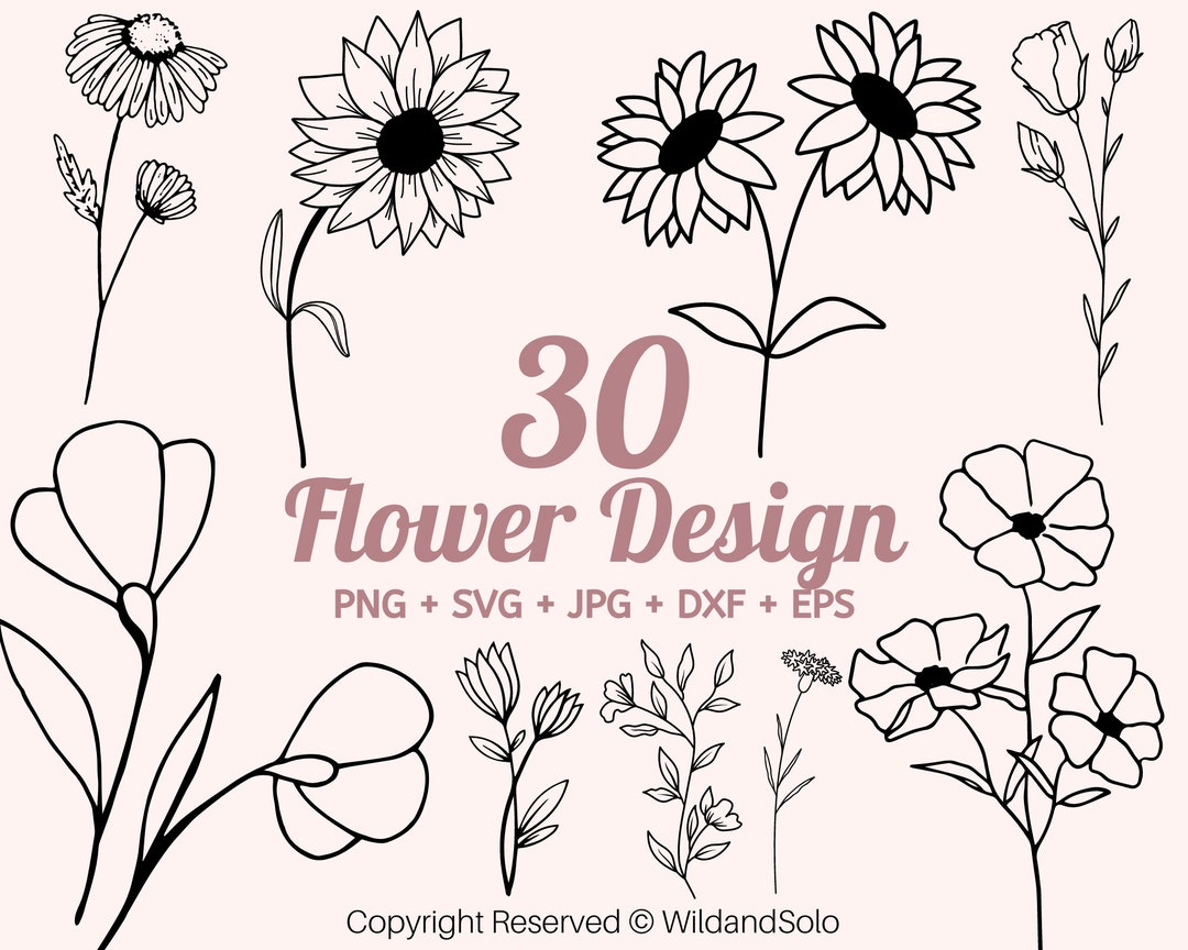 30 Flower Svg Minimalist Svg Nature Svg Wildflowers Svg - Etsy