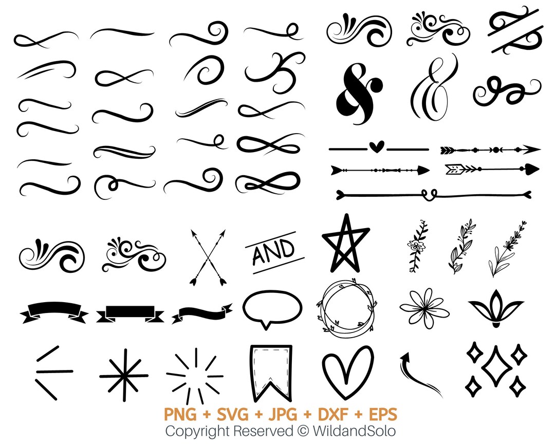 Ensemble Svg tourbillon, Swash, Swoosh Svg, Doodle éléments Svg Bundle ...