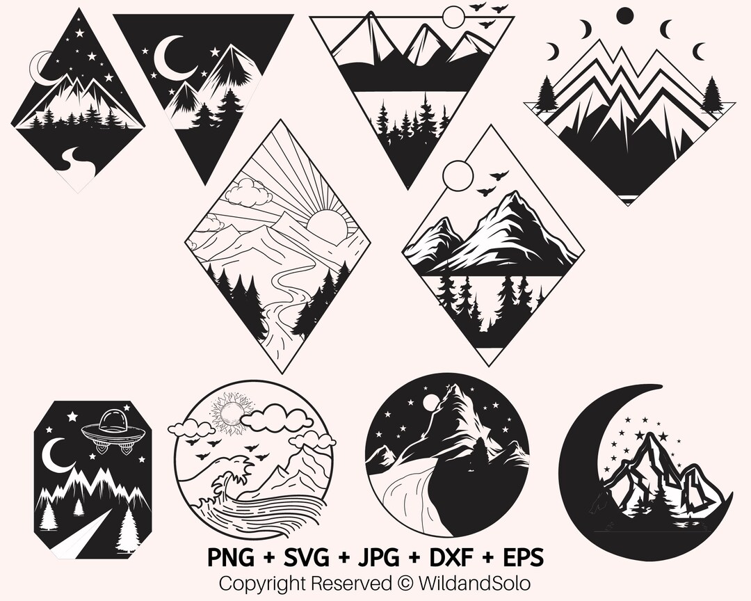 10 Geometric Mountain Svg Bundle, Trees Svg, Camping Svg, Mountain Svg ...