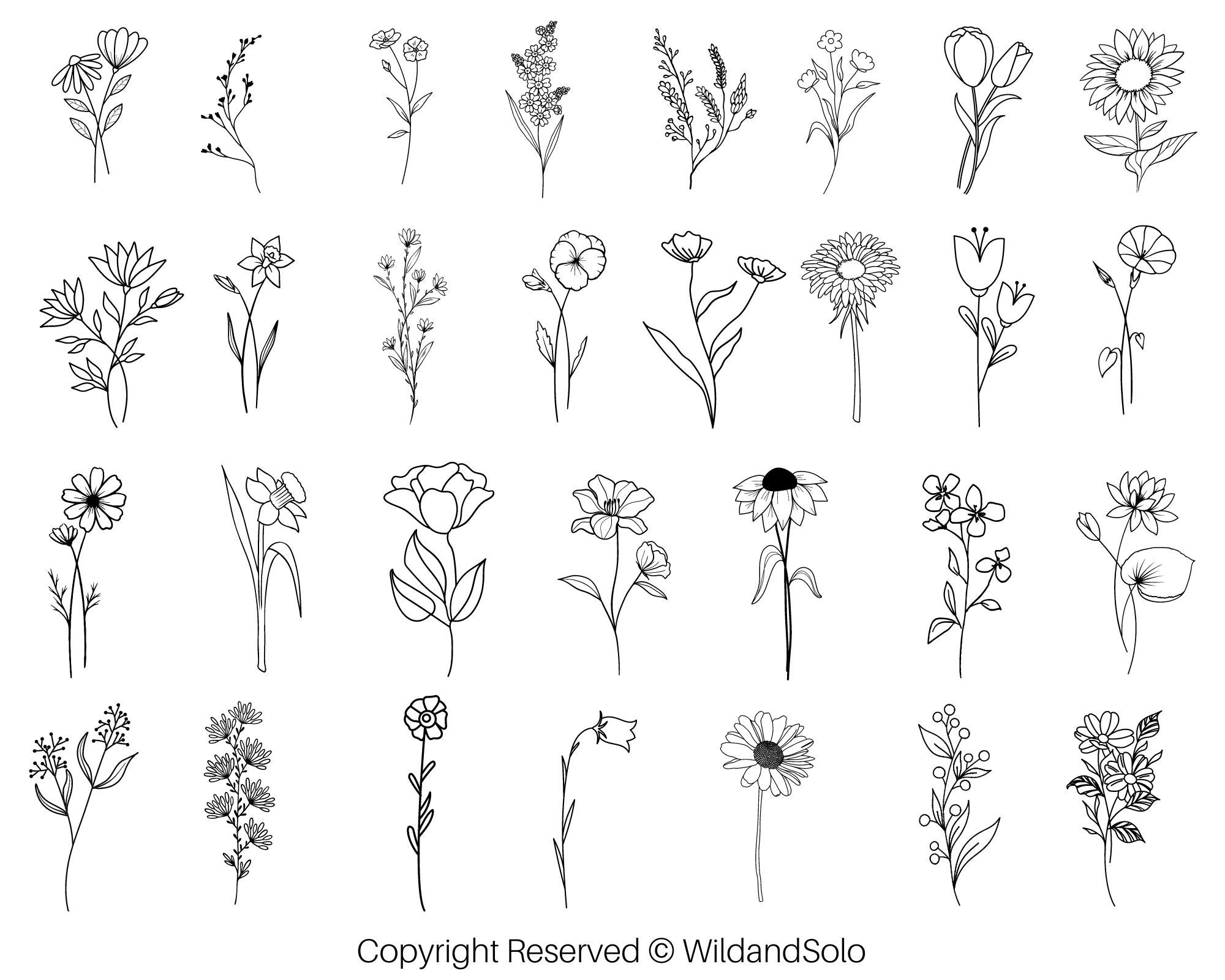 30 Flower Svg Wildflowers Svg Bouquet Svg Floral Svg Etsy Canada
