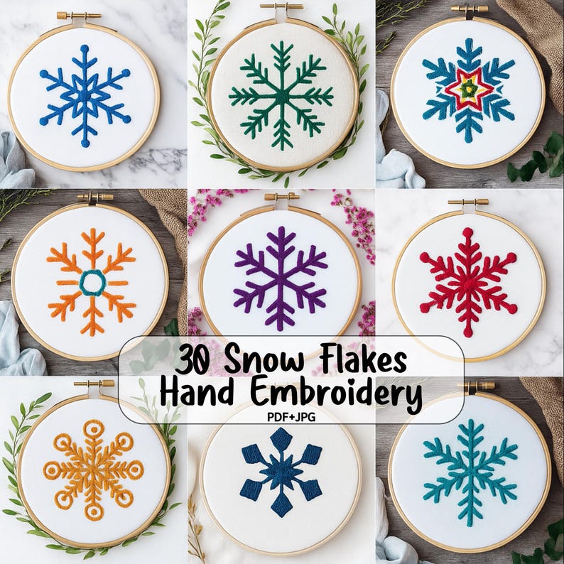 30 Snowflake Embroidery PDF Design Bundle | Christmas Hand Embroidery ...