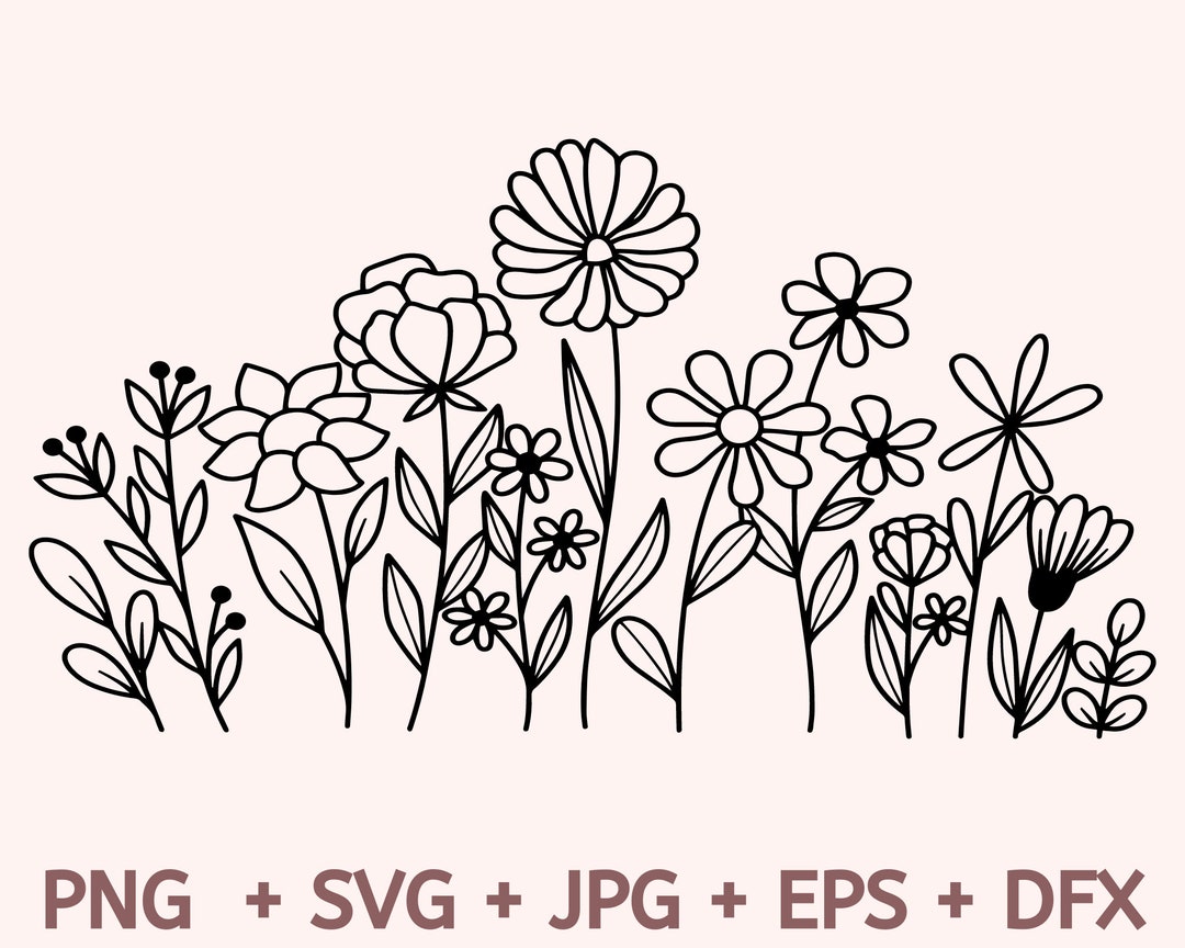 Wildflowers Svg Split Monogram Svg Flower Sketch Svg Bouquet Svg