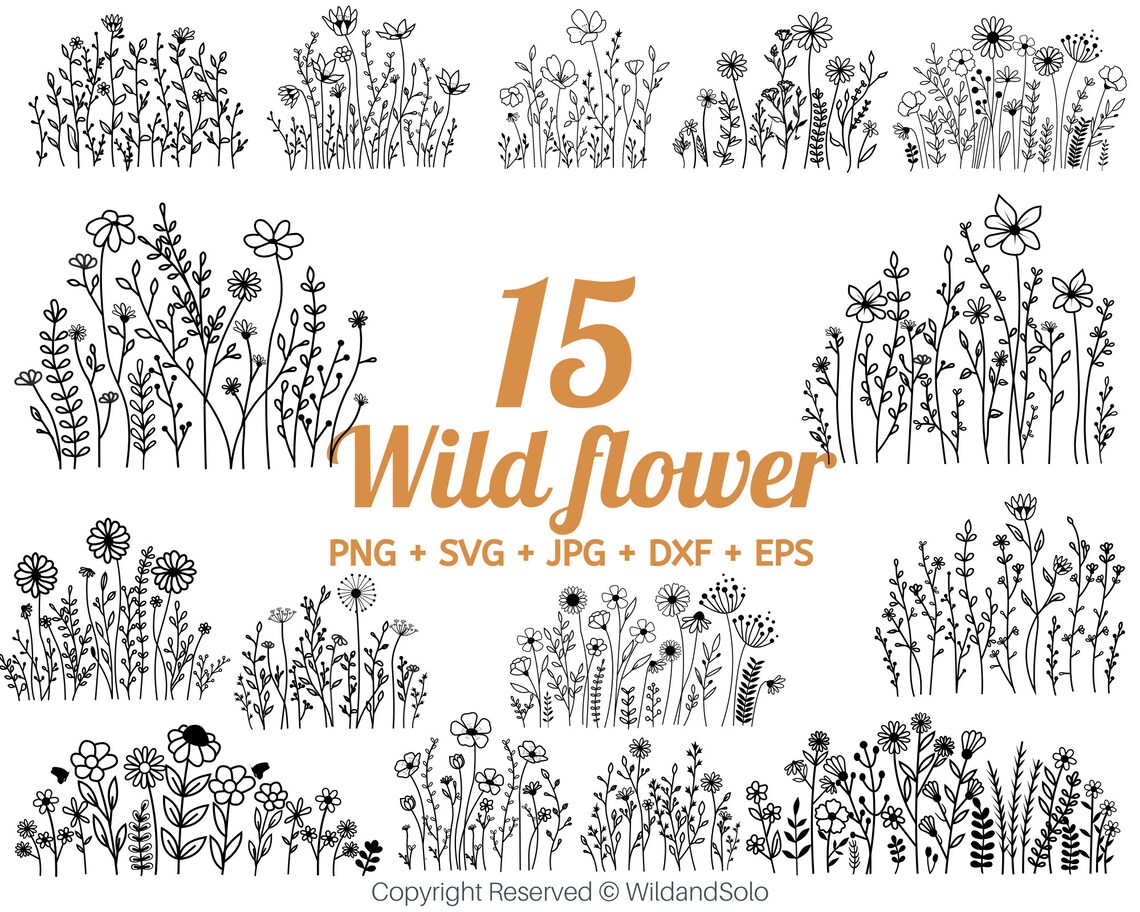 Wildflowers Svg Bouquet SVG Floral Frame Svg Wild Flower - Etsy