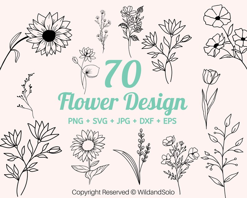 70 Flowers Svg Bundle Floral Svg Minimalist Svg Wildflowers - Etsy