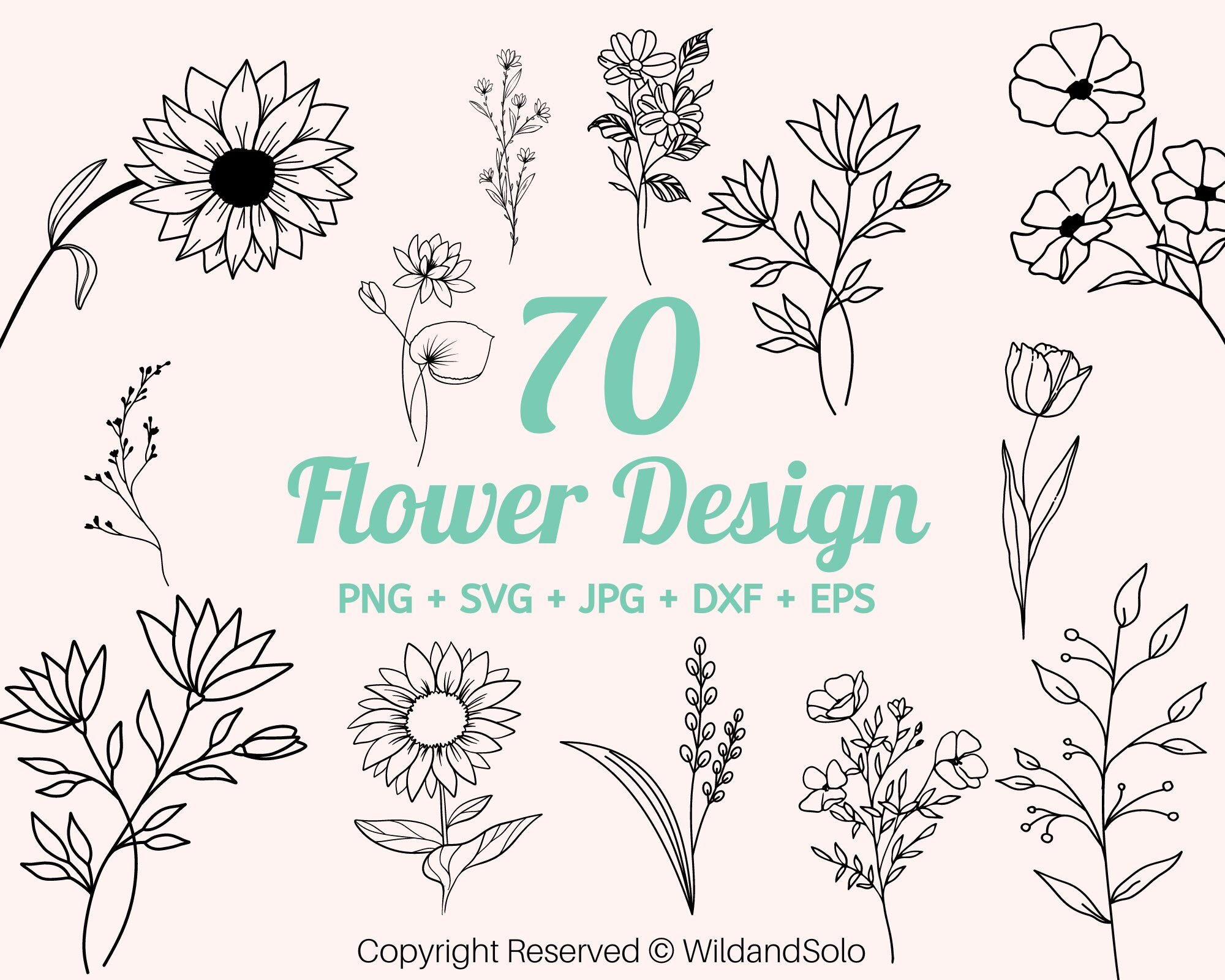 70 Flowers Svg Bundle Floral Svg Minimalist Svg Wildflowers - Etsy