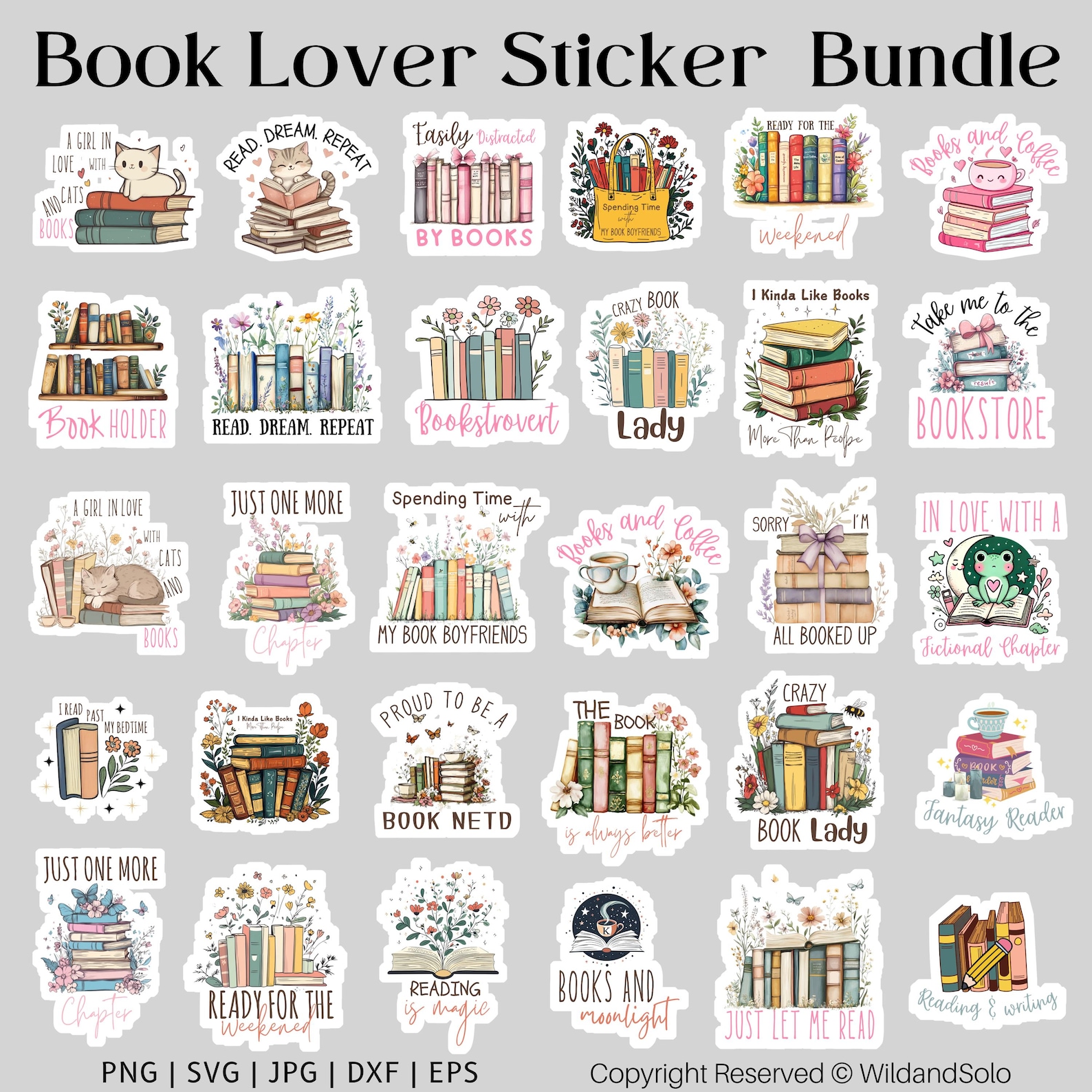 Digital Book Lover Stickers Bundle, Printable Book Stickers, Digital ...