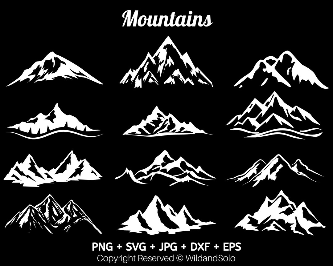 12 Berge SVG-bundle, Berg svg Clipart, Silhouette svg schnitt, Bäume ...