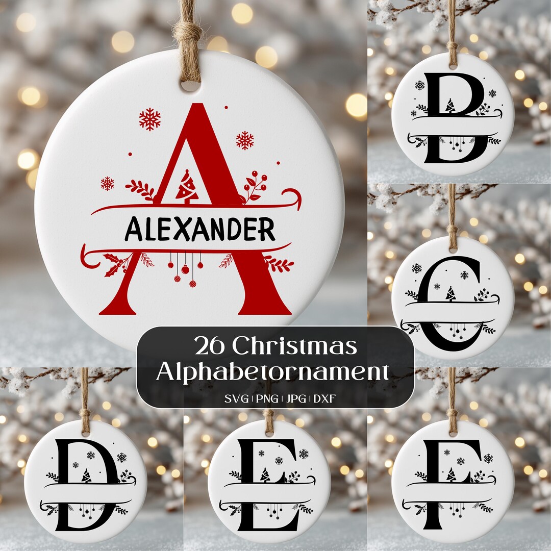 Christmas Ornaments Alphabet SVG Bundle, Christmas Monogram, Family ...