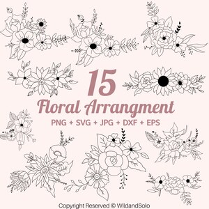 15 Flower Arrangement Svg, Floral Bouquet Svg, Bouquet Svg, Hand Drawn ...