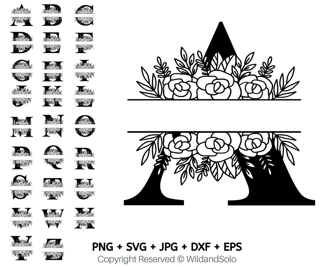 A to Z Split Floral Alphabet Svg, Floral Letter Svg, Initial Svg, Split ...