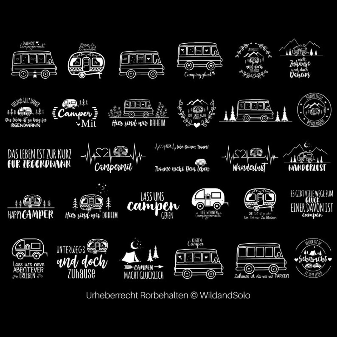 30 Plotterdatei Camping Wohnwagen SVG Bundle, Plotterdatei Wohnmobil, Camping Sprüche, Digistamp ...