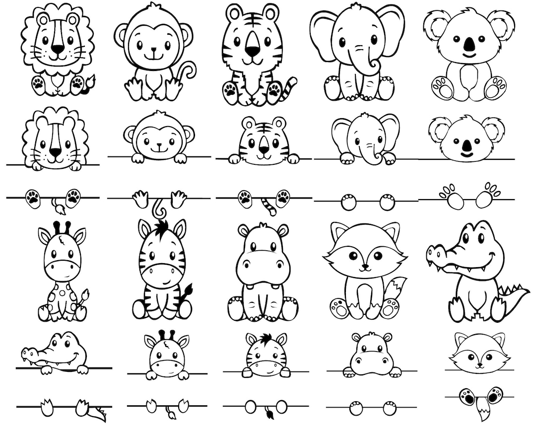 Safari Animals Outline SVG Split Safari Animals Outline - Etsy