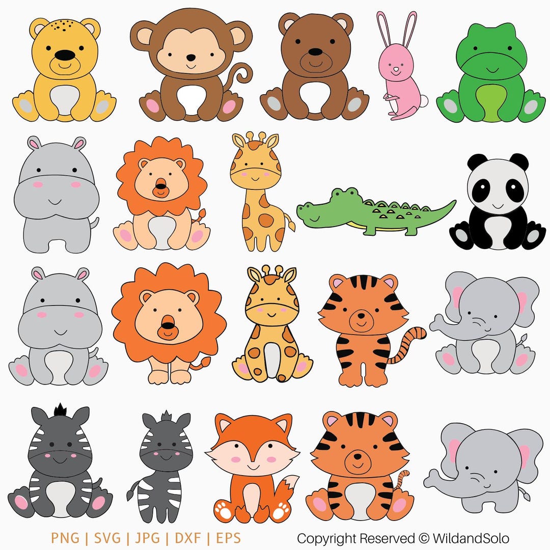20 Safari Animal Colored Svg Bundle, Jungle Animals SVG, Cute African ...