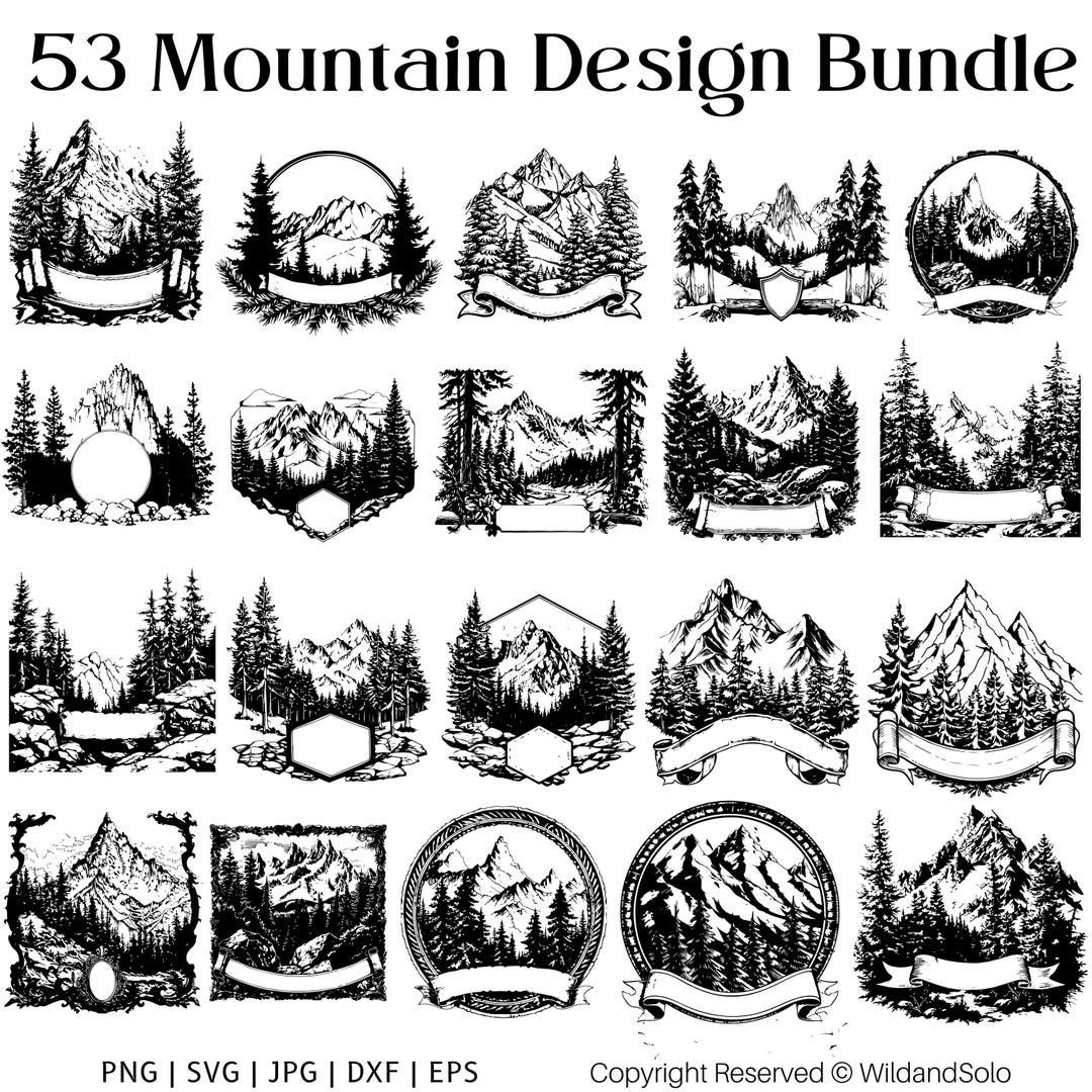 53 Mountain Svg Bundle, Forest Tree Svg, Camping Svg Design, Mountain ...
