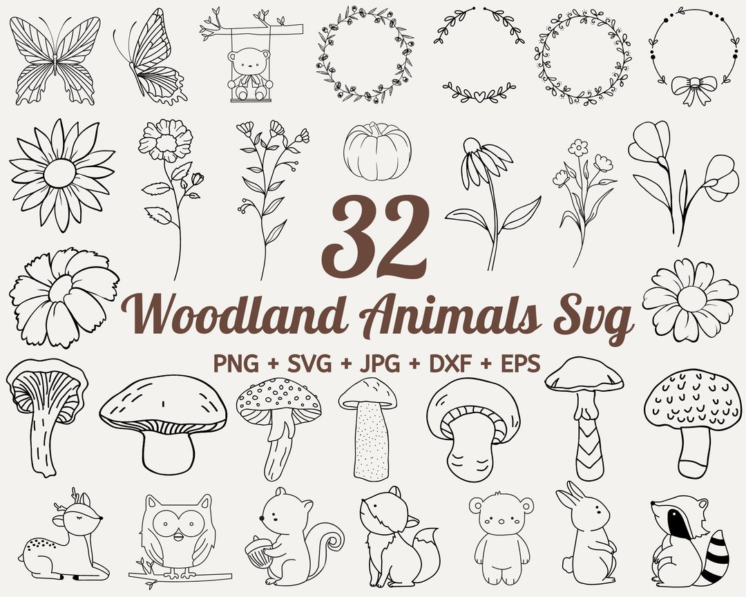 32 Woodland Animals Bundle SVG, Hand Drawn Svg, Safari Animals Svg ...