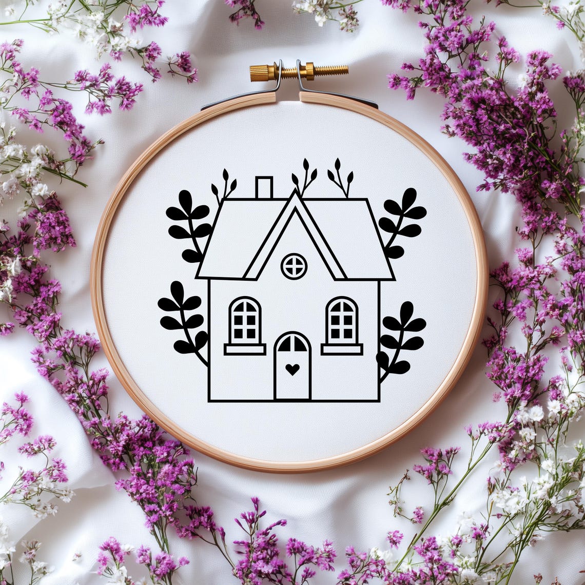 Little Home Embroidery Designs, House Embroidery Pattern, Outline House ...