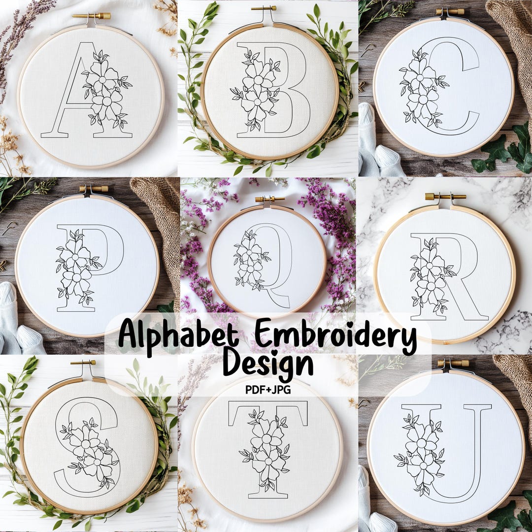 Embroidery Floral Alphabet Pattern, 26 Flower Letter Embroidery PDF ...