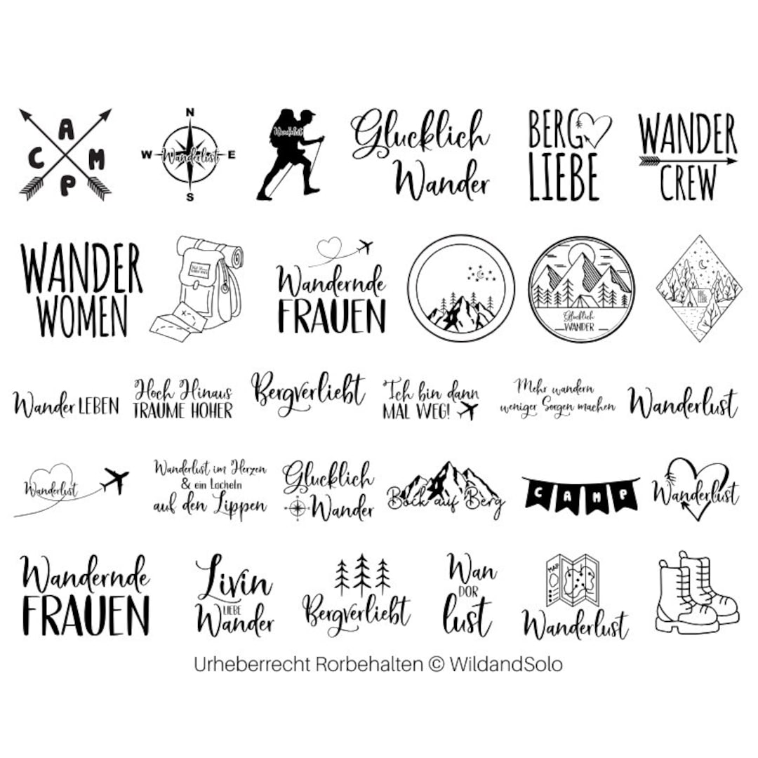 30 Hiking Plotter File, Wanderlust German Plotter File, Holiday Sayings ...