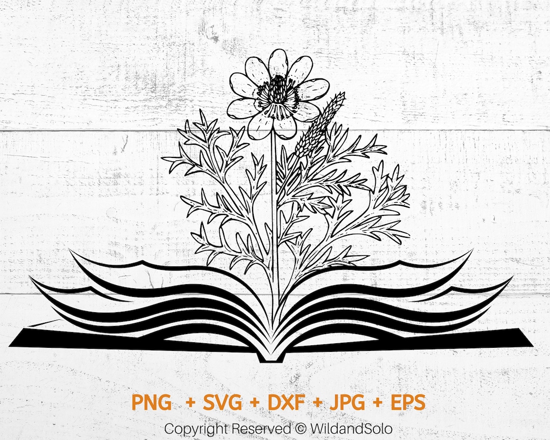 Floral Book Svg, Book With Flowers Svg, Reading Svg, Flowers Growing ...
