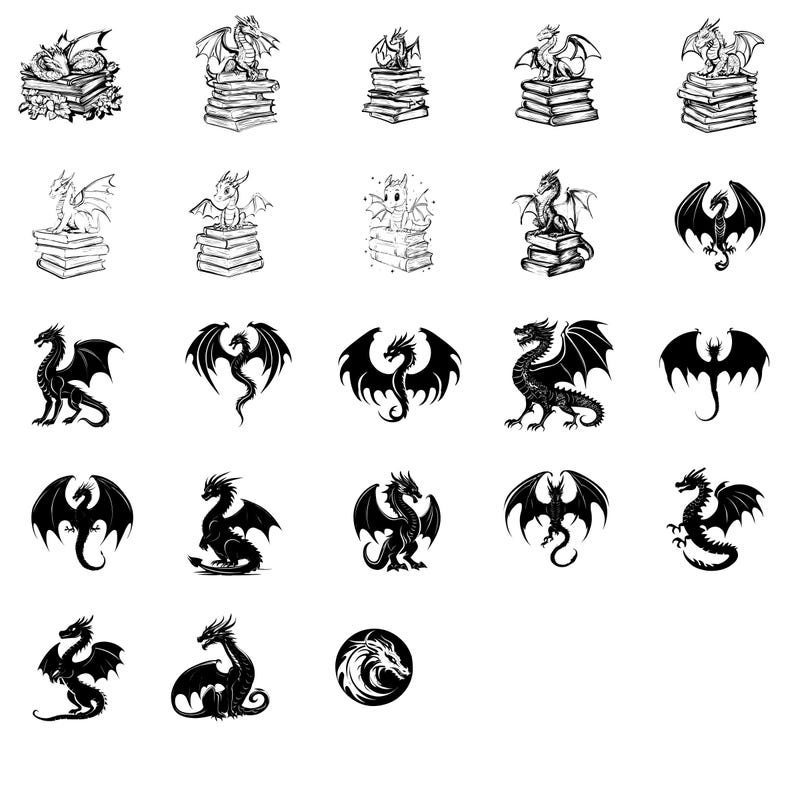 Book Dragon SVG Design, Dragon Reading Clipart, Book Lover SVG Bundle ...