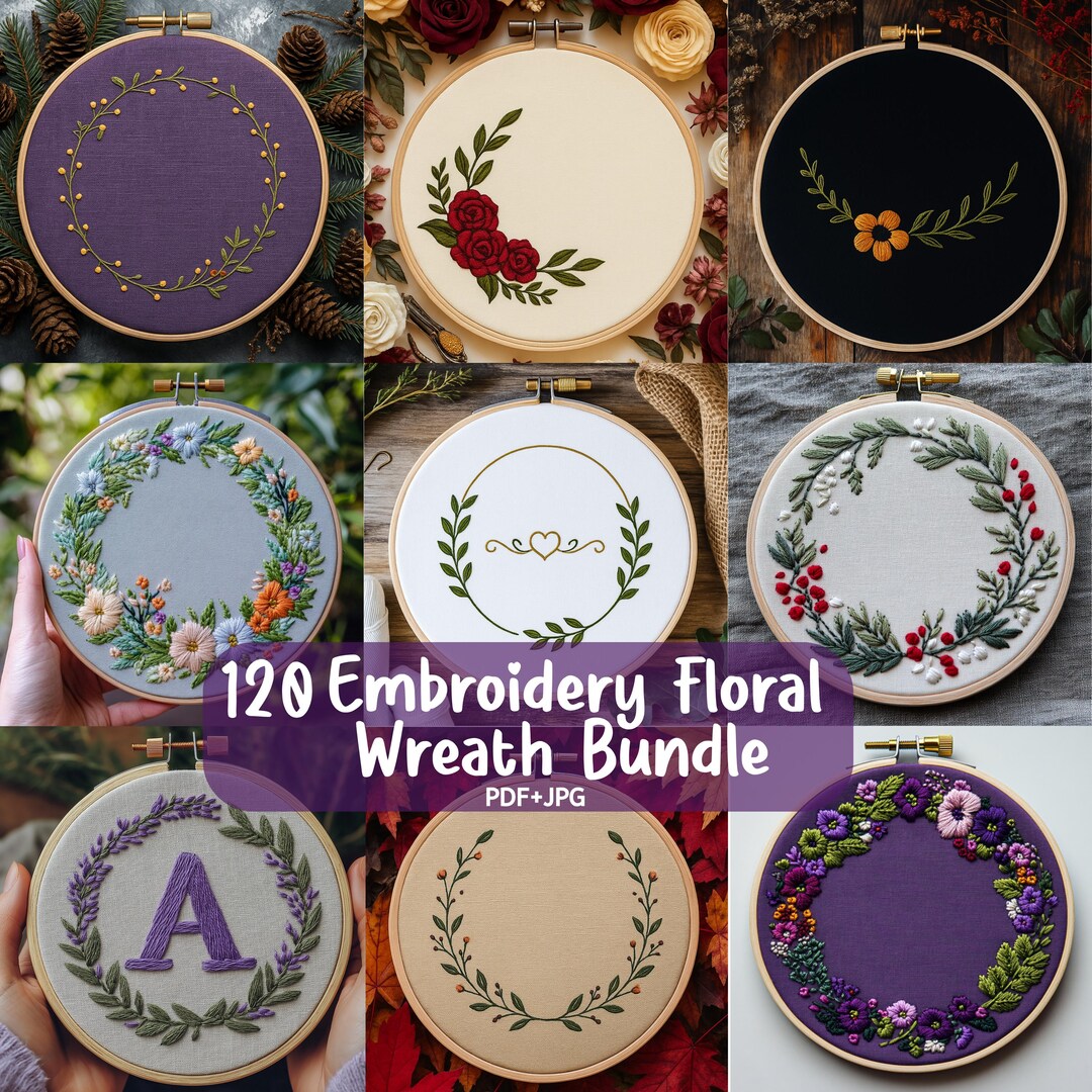 120 Floral Wreath Machine Embroidery Designs, Floral Embroidery Pattern ...