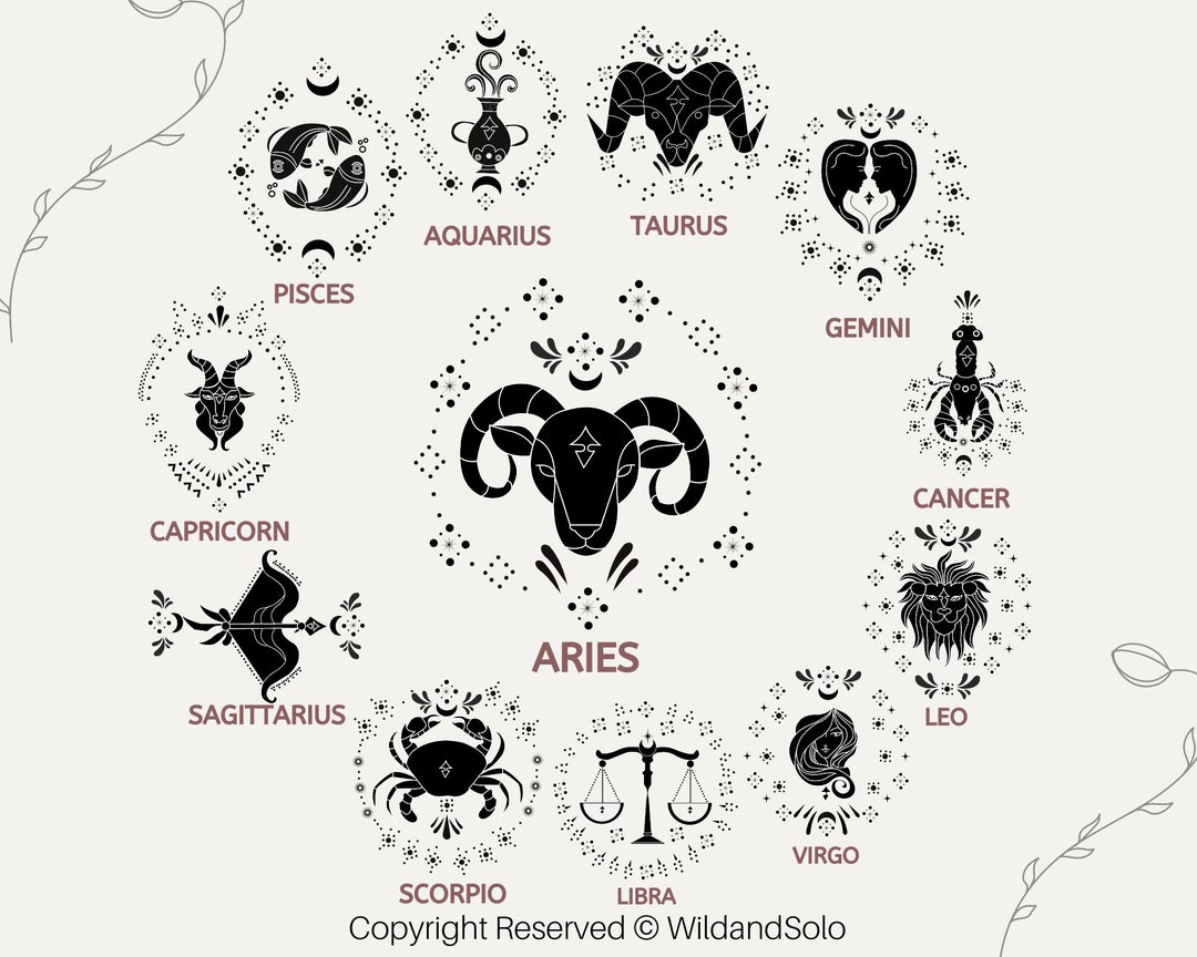12 Sternzeichen SVG-Bundle, Astrologie Symbole svg, Sternzeichen ...