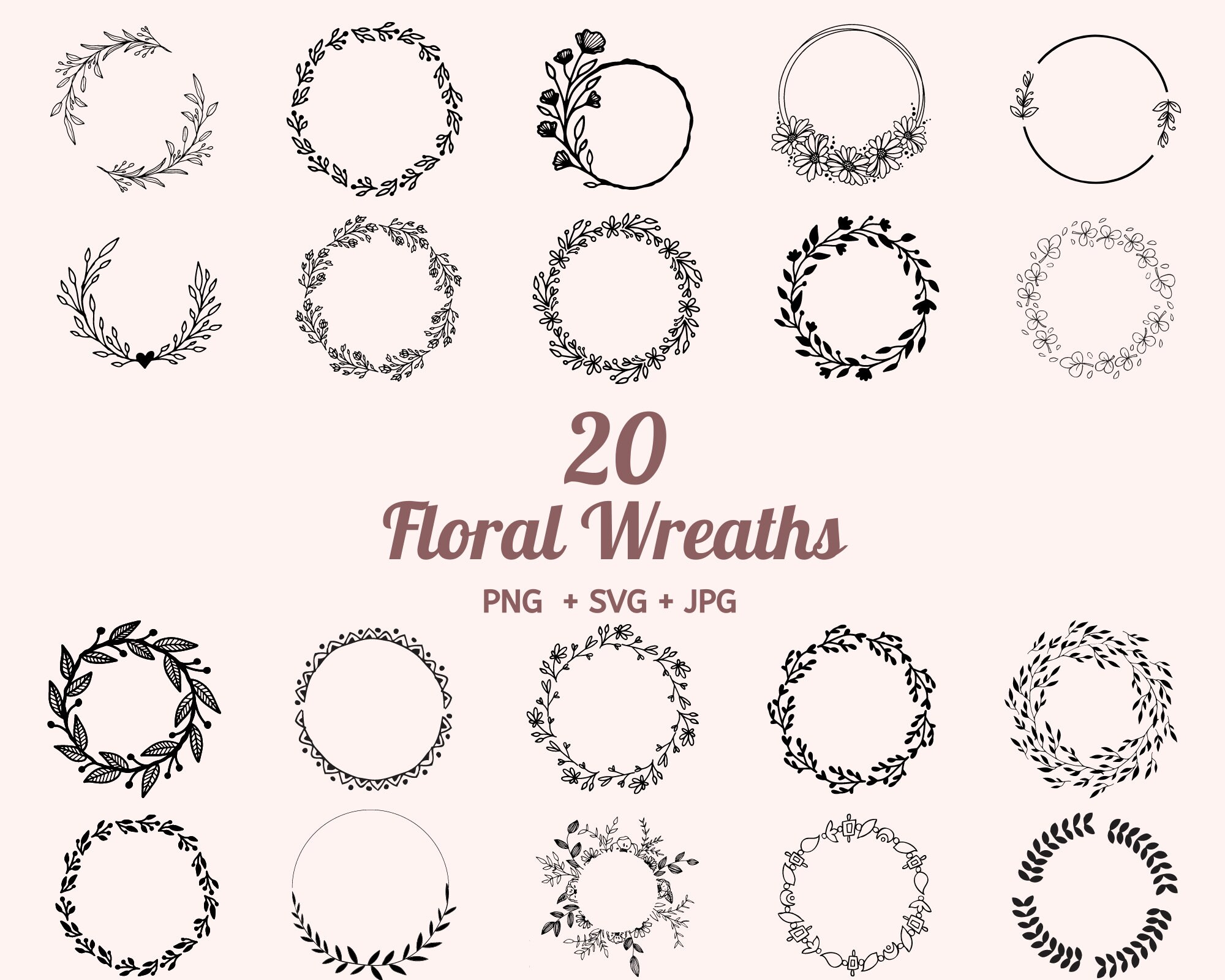 Wreath Svg Bundle Hand Drawn Wreath Circle Svg Bundle Heart - Etsy