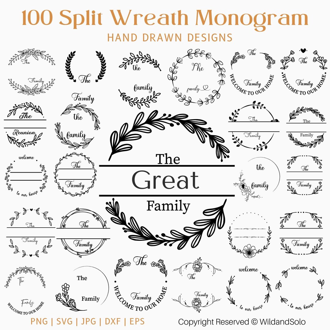 100 Split Wreath Monogram Svg, Circle Svg Bundle, Christmas Wreath Svg ...