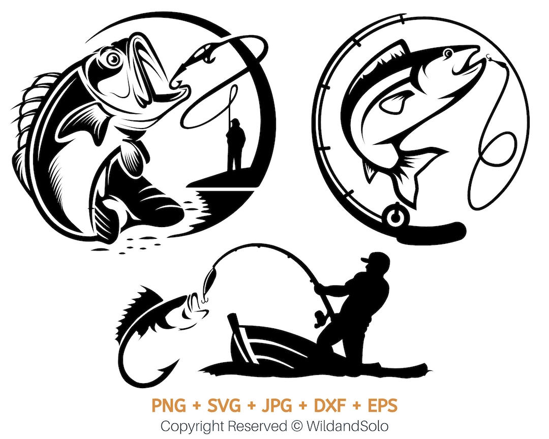Fisherman Catching Fish Svg, Fishing Rod Svg, Bass Fishing Clipart ...