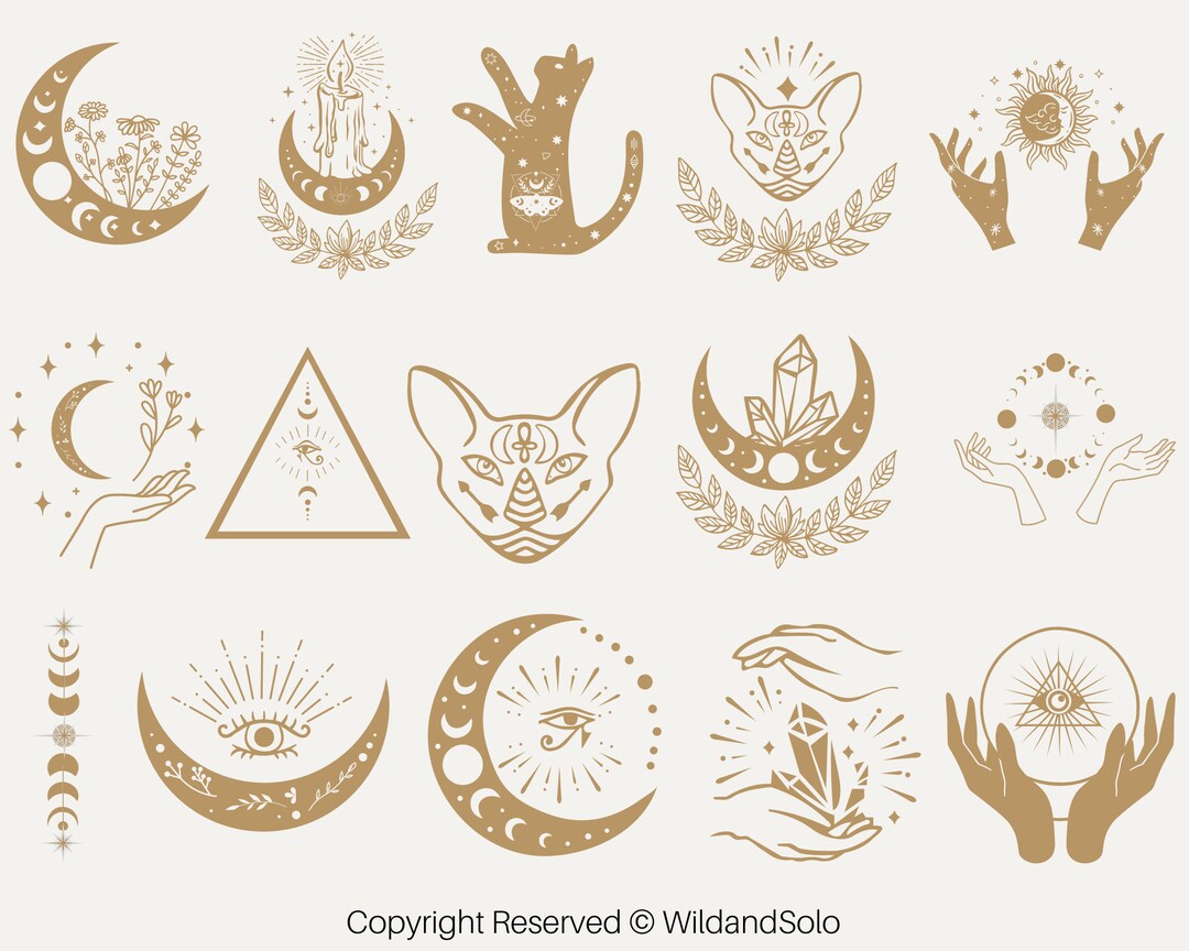 15 Golden Mystical Svg Bundle, Moon Svg, Celestial Svg Bundle, Mystic ...