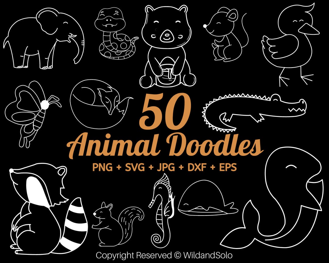 50 Animal Doodle Svg Bundle, Cute Animals Svg, Safari Animals Svg, Hand ...