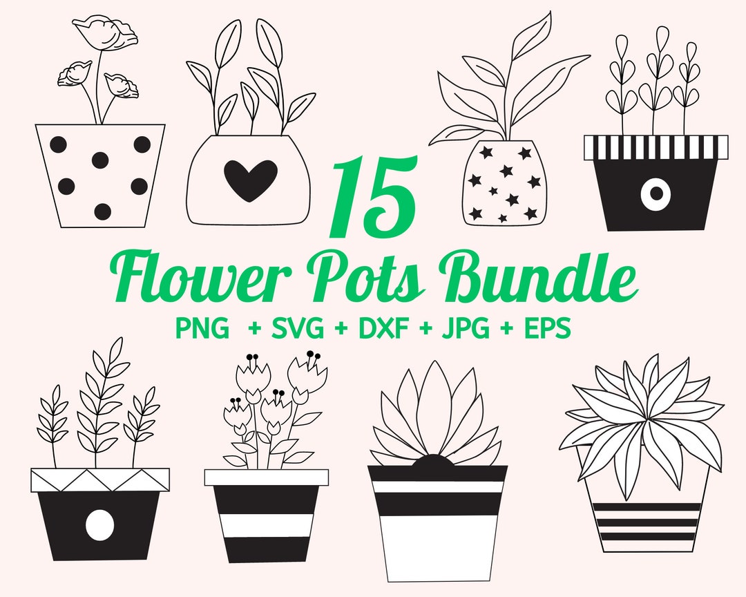 Flower Pot SVG, Cut File for Cricut, Silhouette, Plants SVG, Potted ...