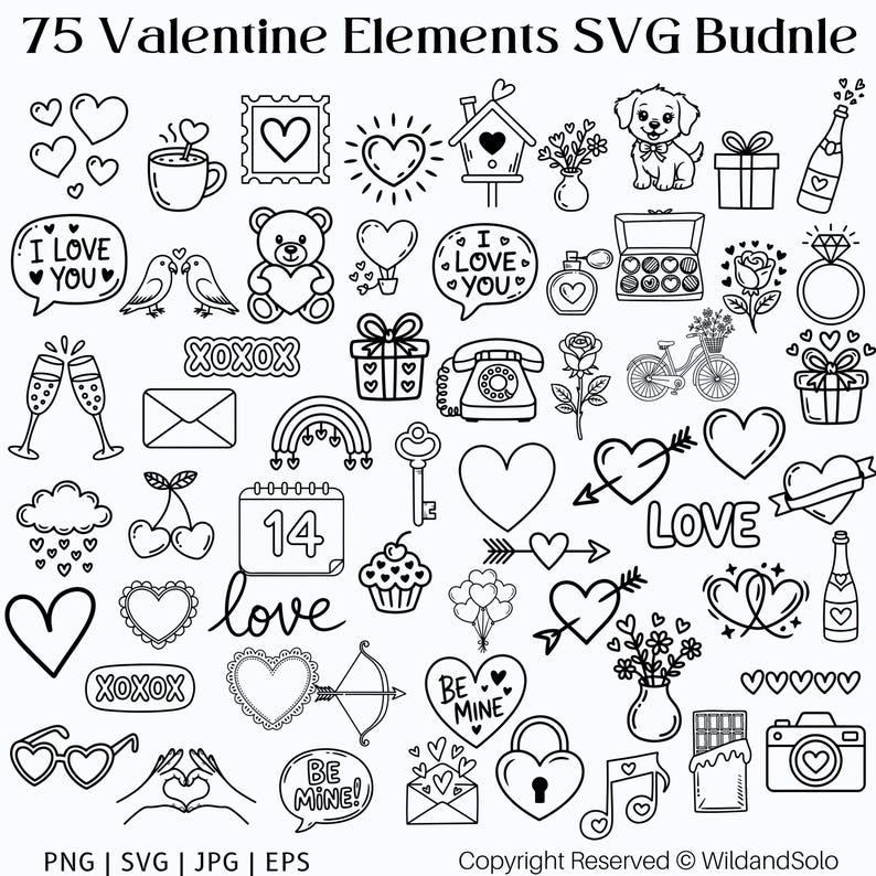 80 Valentine’s Day SVG Bundle | Hand Drawn Love Doodles | Romantic SVG ...