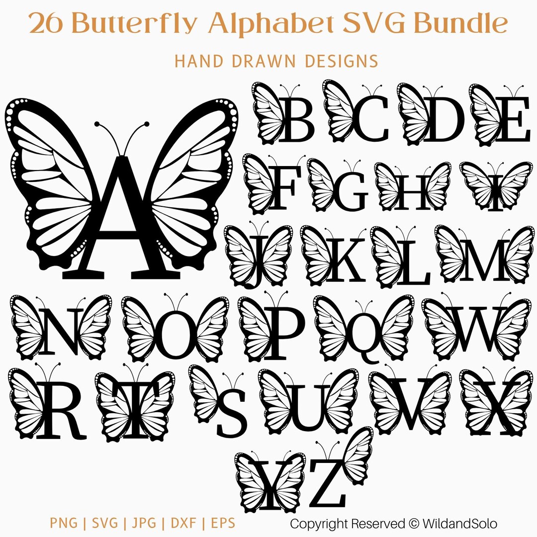 26 Butterfly Alphabet SVG Bundle, Butterfly Alphabet SVG, Butterfly ...