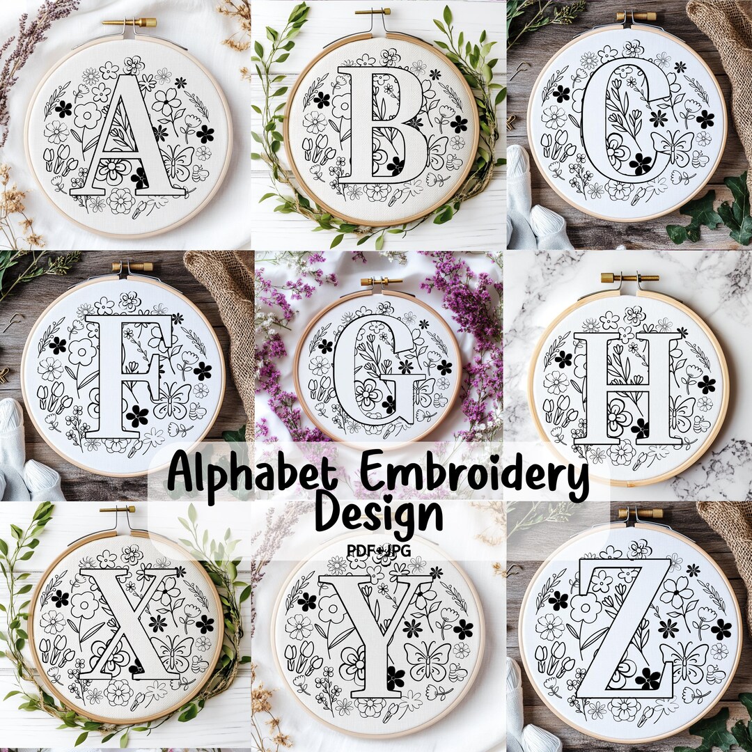 Embroidery Flower Letter PDF, Embroidery Floral Alphabet Pattern, Hand ...