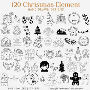 120 Christmas Element Svg Bundle, Christmas Doodle Svg, Christmas ...