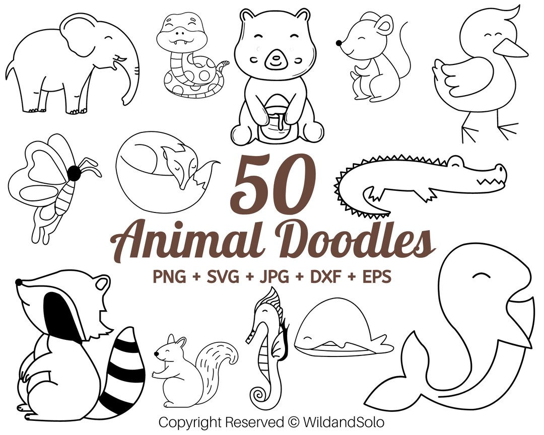 50 Animal Doodle Svg Bundle, Giraffe Nursery Svg, Safari Animals Svg ...