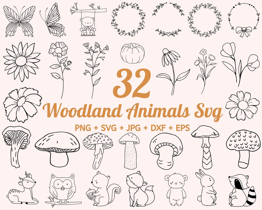 32 Woodland Animals Bundle SVG, Animal Doodle Svg Bundle, Cute Animals ...